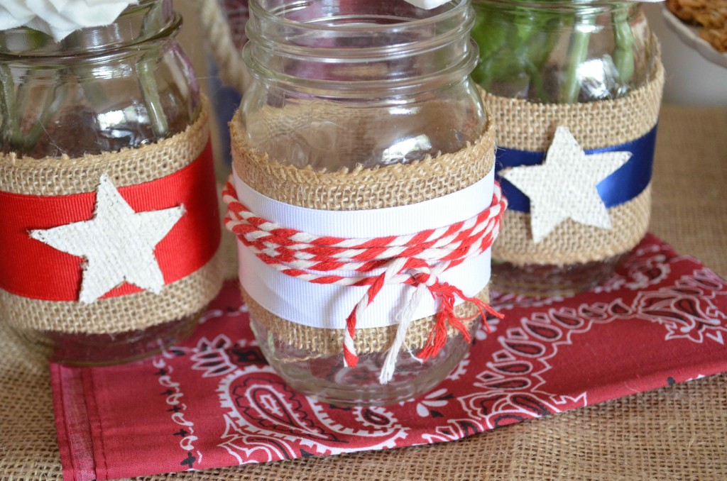 Red, White, Blue, and Burlap Mason Jars - From Scratch with Maria ...
